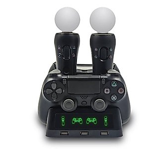 Controller Charger, Multi-Functional Dual USB Charging Dock Controller Charging Station with Green and Red Indicator Light for / Move/ VR Controller.