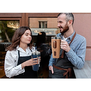 Zenbo 40oz Iced Coffee Cup with Handle, Glass Tumbler with Straw and Lid, BPA-Free Silicone Sleeve