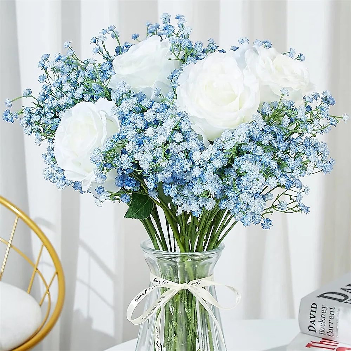 JIFTOK Babys Breath Artificial Flowers, 12 Pcs Fake Flowers Gypsophila Bouquet Fall Flowers Artificial for Decoration, Real Touch Silk Flower for Wedding Christmas DIY Party Home Garden Office(Blue)