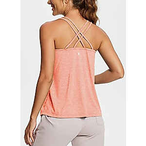 BALEAF Women's Workout Tank Tops with Built in Bras Flowy Loose Fit Summer Yoga Exercise Tops Heather Coral L