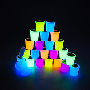 24 Pack Glow in The Dark Slime, with Pink, Blue, Light Blue, Orange and Yellow for etc, Super Soft and Non Sticky Stress Relief Toy, for Kids Party Favors, School Education and Birthday Gift