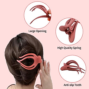 YARIEW 4 Pcs French Curved Flat Hair Clips，Women Non-slip French Concord Frosted Comfortable Fashion Clips for Thick Hair, Medium Alligator Eyelet Oval Claw Barrettes for Girls Women (Multicolor)