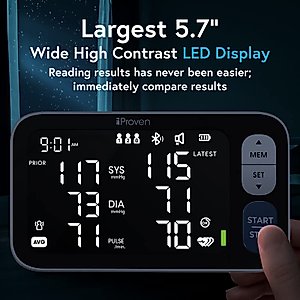 IPROVEN New 2023 Smart Upper Arm Blood Pressure Monitor - Home Use, 500 Memory Sets - Large Adjustable Cuff - Largest Widescreen Backlit Display - Bluetooth App for iOS & Android