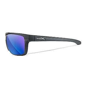 Wiley X Kingpin Captivate Polarized Sunglasses, Safety Glasses for Men and Women, UV Eye Protection for Shooting, Fishing, Biking, and Extreme Sports, Matte Graphite Frames, Blue Mirror Lenses