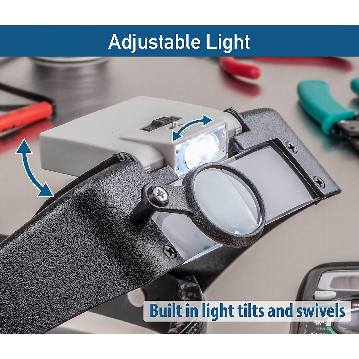 SE Illuminated Dual Lens Flip-In Head Magnifier, Head Magnifier, Tools for Repair & Precision Work, Adjustable Headlamp, 4.5X Loupe Magnifying, Black