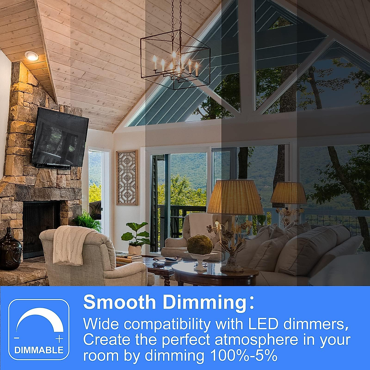 Energetic B11 E12 Candelabra LED Bulbs 60 Watt Equivalent, Dimmable LED Chandelier Light Bulbs, Soft White 2700K, 550LM, Decorative Candle Base Filament Bulb, UL Listed, 12 Pack