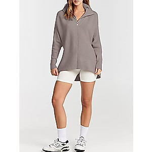 ANRABESS Women's Oversized Half Zip Sweaters 2023 Fall Quarter Zip V Neck Collared Long Batwing Sleeve Casual Loose Baggy Slouchy High Low Hem Knit Wram Tunic Sweater Winter Trendy 758hongxing-M