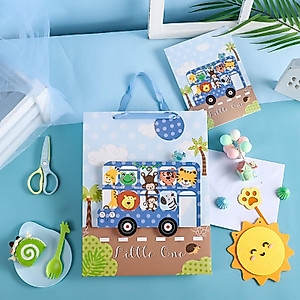 LeZakaa 16" Large Gift Bag with Tissue Paper,Hello Baby Gift Tag and Greeting Card, Purple Gift Bag with Sleeping Elephant Design for Baby Shower