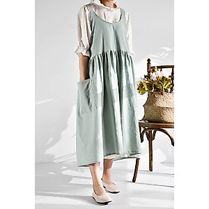 NEWGEM Cotton Linen Cross Back Apron for Women with Pockets for Cooking Gardening Turquoise without Waist Ties