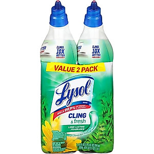 Lysol Toilet Bowl Cleaner Gel, For Cleaning and Disinfecting, Stain Removal, Forest Rain Scent, 24oz (Pack of 2)