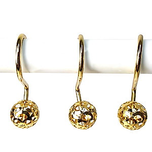Chictie Gold Shower Curtain Hooks Rings,Set of 12 Brass Decorative Shower Curtain Hooks,Bling Metal Rustproof Shower Hangers Rings for Bathroom Curtains Rods Hollow Ball Design