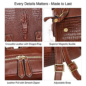 PIJUSHI Crocodile Leather Backpack Purse for Women Men Leather Rucksack with Flap (66511 Brown)