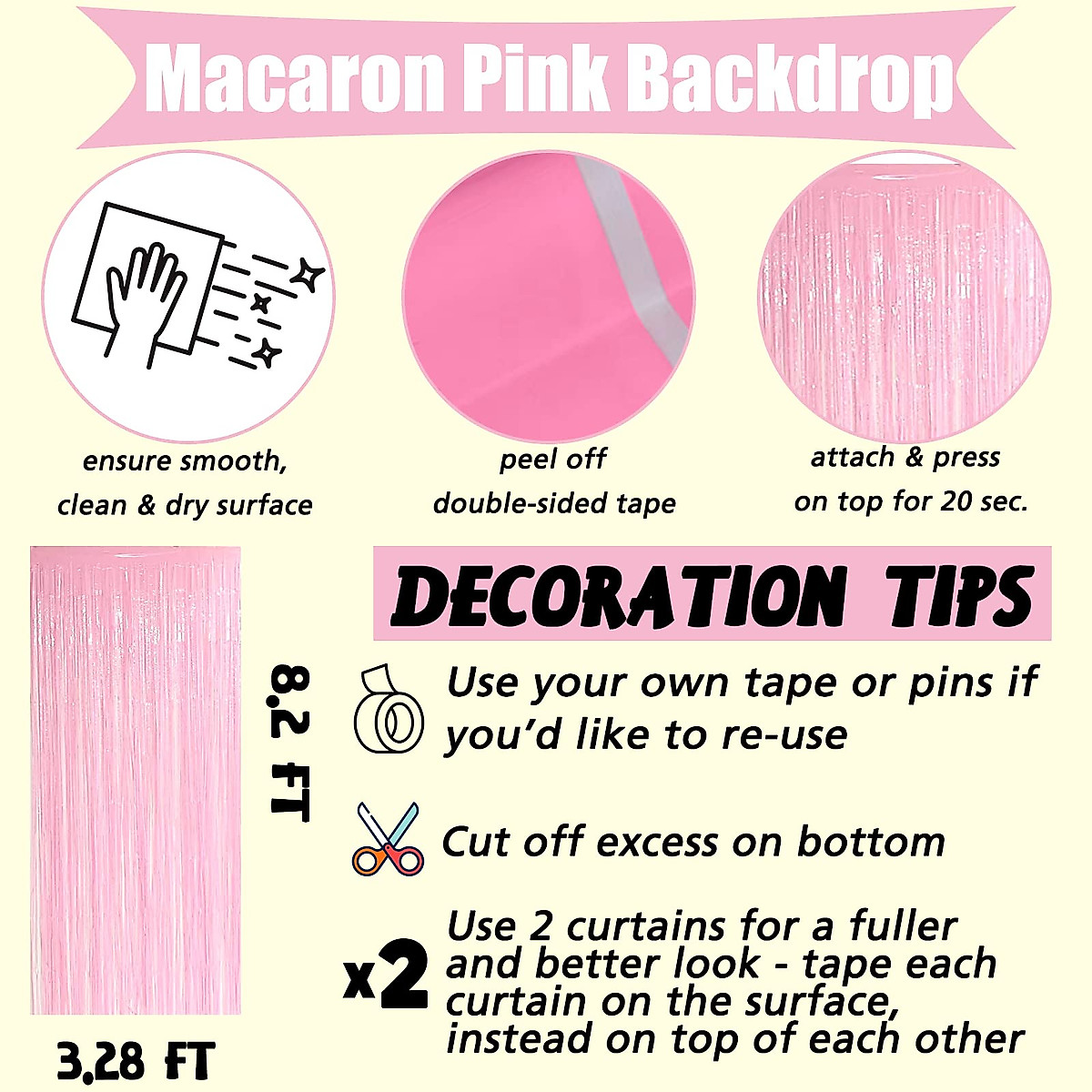 4 Pack Pink Fringe Curtain Backdrop, 3.2Ft x 8.2Ft Metallic Tinsel Foil Fringe Streamers Background for Photo Booth Birthday Wedding Baby Shower Party Thanksgiving Christmas Decorations