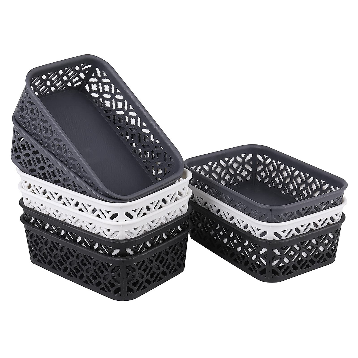 ZEAYEA 9 Pack Small Plastic Storage Basket, Classroom Organizer Baskets for Shelves Desk Drawer, Pantry Woven Basket Bins for Bedroom Closet Office School, 7.7" L x 5.5" W x 2.4" H