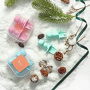 Mia Li Toddler Utensils Set - First Training Self Feed Silicone Baby Utensils - Bpa Free Anti-Choke Baby Spoon and Toddler Fork Utensils Set -100% Food Grade Toddler Spoons and Forks