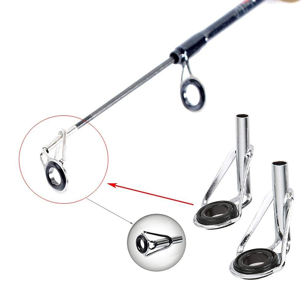 Enrilior Fishing Top Guide Sizing Gauge Fuji Rod Tips Guide Rod Guides,54 pcs Stainless Steel Tip Rings with Storage Box Fish Tackle Accessories Kit