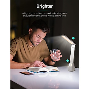 XINGYUNTREE LED Desk Lamp with Night Light Foldable Portable High Brightness Eye Care Lamp. Touch Control, Rechargeable, for Home Reading Light, Office and Dormitory (White 2.0)