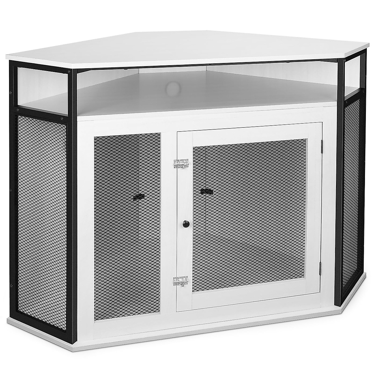 Dreamania Corner Dog Crate Furniture with Storage, 51.3" Upgraded Modern Dog Cage, End Table, Indoor Pet Crate Small Medium Large Dogs, White, Perfect for Limited Room