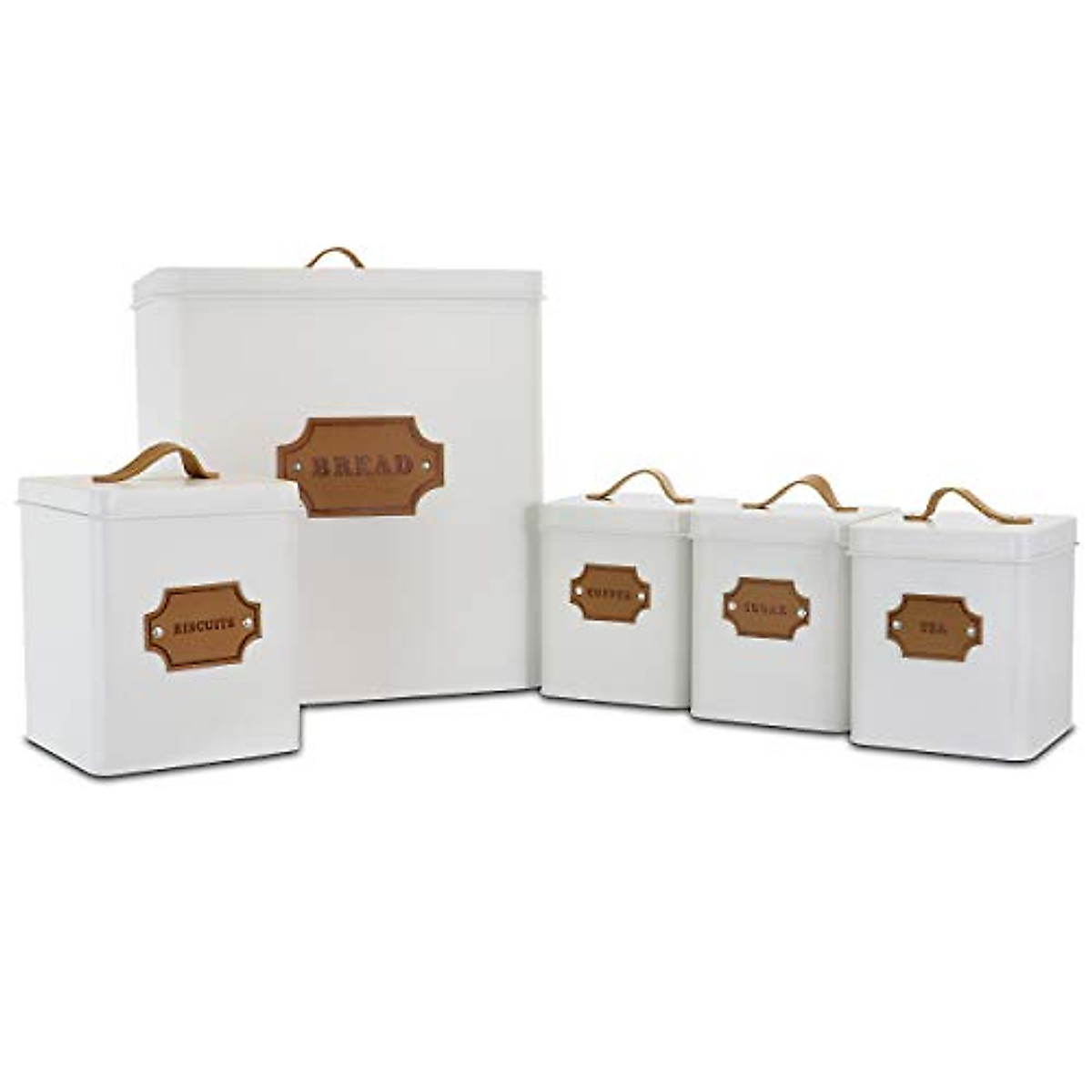 Megachef Storage and Organization Food and Coffee Canister Set Collection, 5 Piece, Matte White