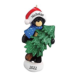Personalized Animal Ornaments 2024 - Santa Hat Black Bear Décor Animal Lover Gifts Bear Decorations for Home Bear Lover Gifts Animal Ornaments for Christmas Tree Christmas Bear Ornaments by Elves