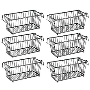 mDesign Household Stackable Metal Wire Storage Organizer Bin Basket with Built-in Handles for Kitchen Cabinets, Pantry, Closets, Bedrooms, Bathrooms - 12.5" Wide, 6 Pack - Graphite Gray