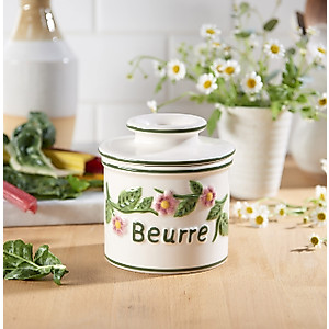 Butter Bell - The Original Butter Bell crock by L Tremain, a Countertop French Ceramic Butter Dish Keeper for Spreadable Butter, La Fleur Collection (Hand Painted Raised Floral)