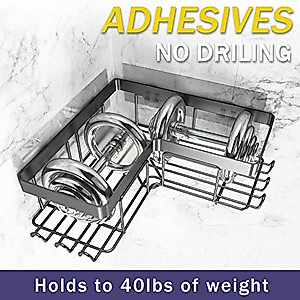 Adhesive Shower Caddy - 5 Pack Rustproof Corner Shower Rack, Drill-Free & Quick-Dry Shower Shelf，Stainless Steel Shower Storage Rack with Soap Holder & Toothpaste for Inside Shower with Large Capacity