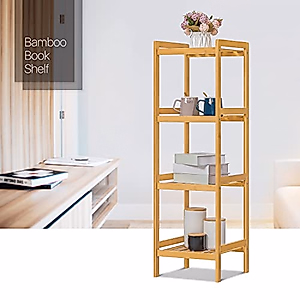 MoNiBloom Bamboo Bookcase 4 Tier Corner Standing Storage Bookshelf Kids Open Shelf Organizer Display Rack Table for Bathroom Bedroom Office, Natural
