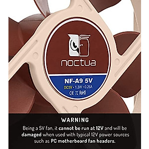 Noctua NF-A9 5V, Premium Quiet Fan with USB Power Adaptor Cable, 3-Pin, 5V Version (92mm, Brown)