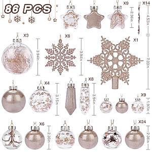 SHareconn 86pcs Shatterproof Plastic Christmas Ball Ornaments, Decorative Hanging Baubles for Xmas Tree/Holiday/Party - Champagne