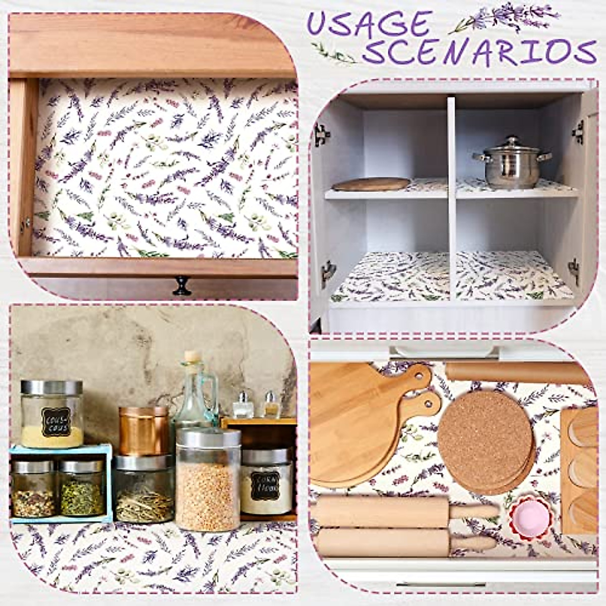 BBTO 10 Sheet Fragrant Drawer Liners for Dresser Lavender Scented Cabinet Liners for Shelves 15.8 x 22 Inch Paper Liner for Drawers and Cabinets Non Adhesive Drawer Paper Liner (Lavender Style)