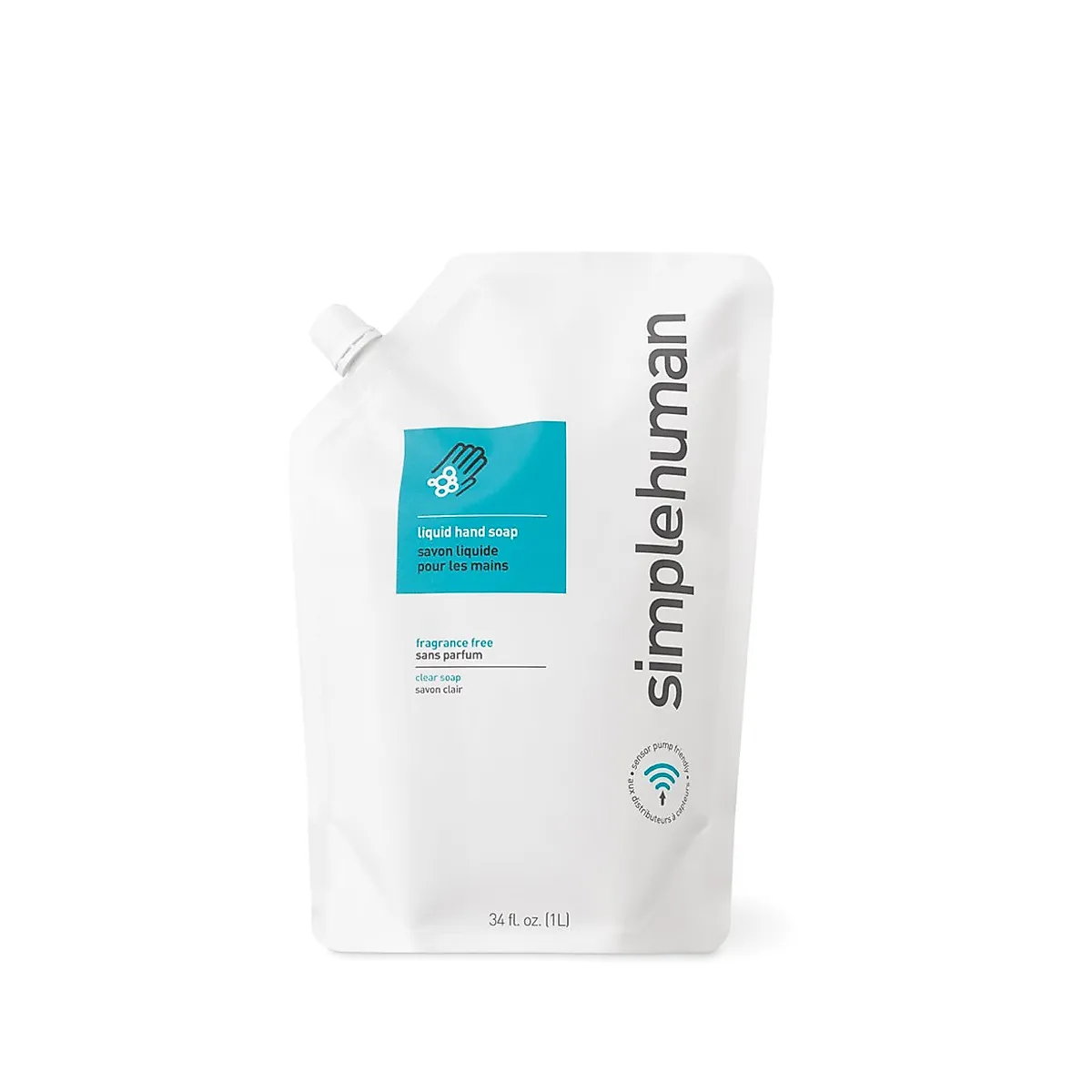 simplehuman Fragrance Free Liquid Hand Soap Refill Pouch, Clear 34 fl. oz