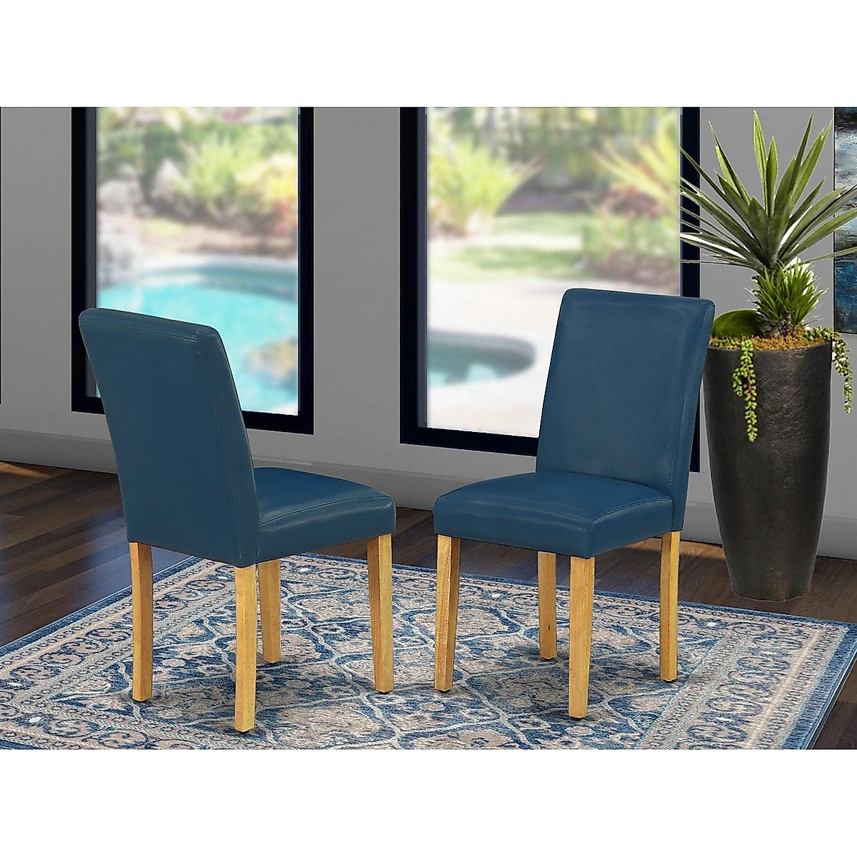 East West Furniture ABP4T55 Abbott Parson Kitchen Chairs - Oasis Blue Faux Leather Padded Dining Chairs, Set of 2, Oak