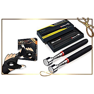Tool Gifts for Men-LED Flashlight Gloves Gifts for Men, Stocking Stuffers for Men Women Dad Teens and Stocking Stuffers Tool Gifts for Men - Magnetic Tool Pickup,Telescoping Magnet, Gadget Tool