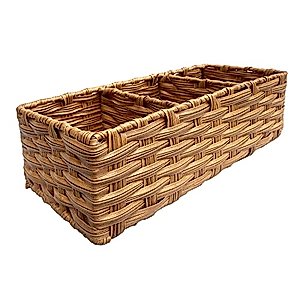 3 Section Toilet Paper Tray Basket, Toilet Tank Waterproof Storage Baskets, Rustic Farmhouse Bathroom Decor, Organizer for Bathroom, Wicker Organizer for Bathroom Home Washroom (Light Brown)