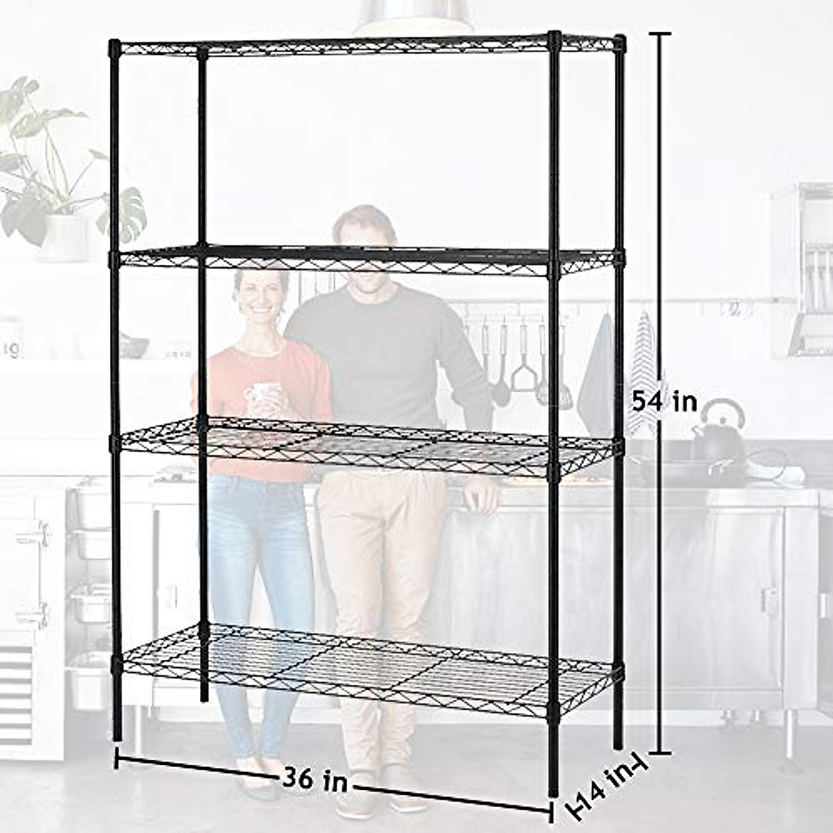 4-Tier Wire Shelving Unit NSF Height Adjustable Metal Storage Shelves, 1000 LBS Load Capacity, 36"x14"x54" Large Heavy Duty Commercial Grade Steel Utility Layer Shelf Rack Organizer for Kitchen Garage