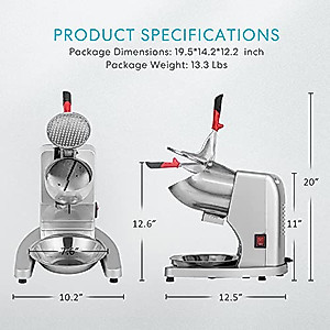 VIVOHOME 11 Inch Height Electric Dual Blades Ice Crusher Shaver Snow Cone Maker Machine Silver 143lbs/hr with Ice Pick for Home and Commercial Use