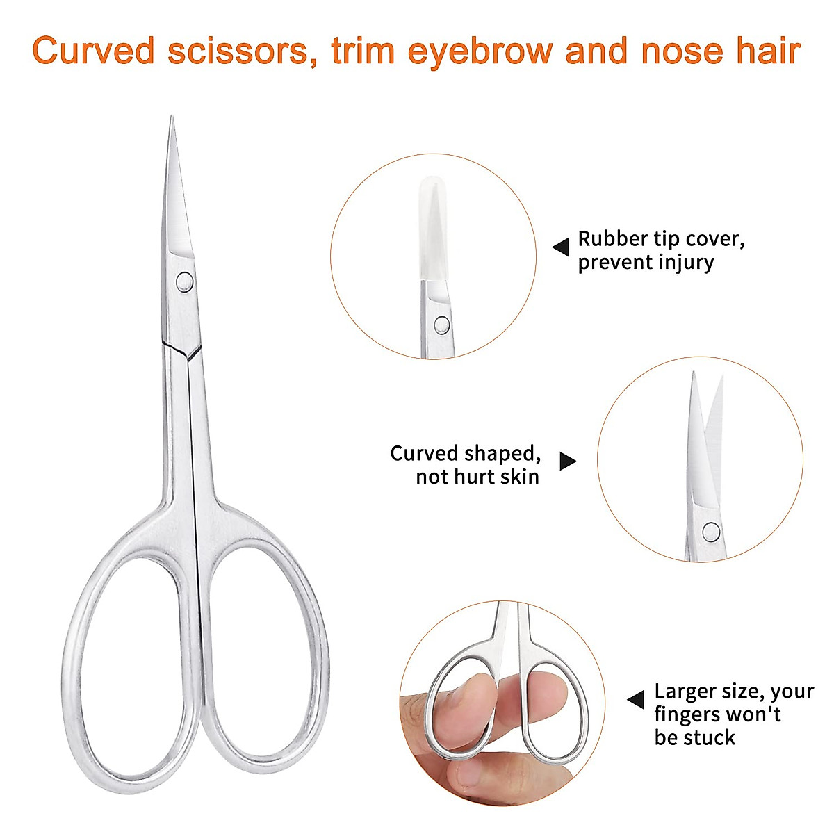 Nose Hair Scissors, Ear Hair Facial Hair Scissors, Eyebrow Grooming Scissors, Stainless Steel Small Beauty Trimming Scissors, Curved and Rounded Scissors, Mirror, Travel Case, Tweezer, Men and Women