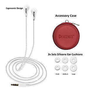 DEVICEMATE in-Ear Wired Earbuds Durable Earphones Headphones_Best Ear Buds Ear Phones for Cellphone Smartphone Tablet MP3 MP4 CD DVD Player Laptop Notebook PC Computer. No Mic. Red Case