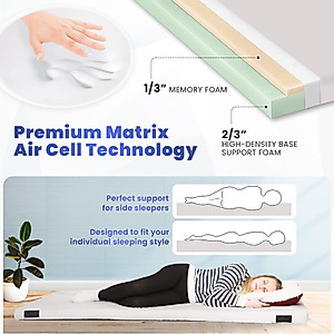 Matrix Cell 4 inch Queen Memory Foam Floor Mattress Pad, Roll Up Mattress, Guest Floor Mattress for Adults, Roll Away Bed for Sleepover, Sleeping Mat, Cot Mattress Pad, Heavy Duty Travel Cot