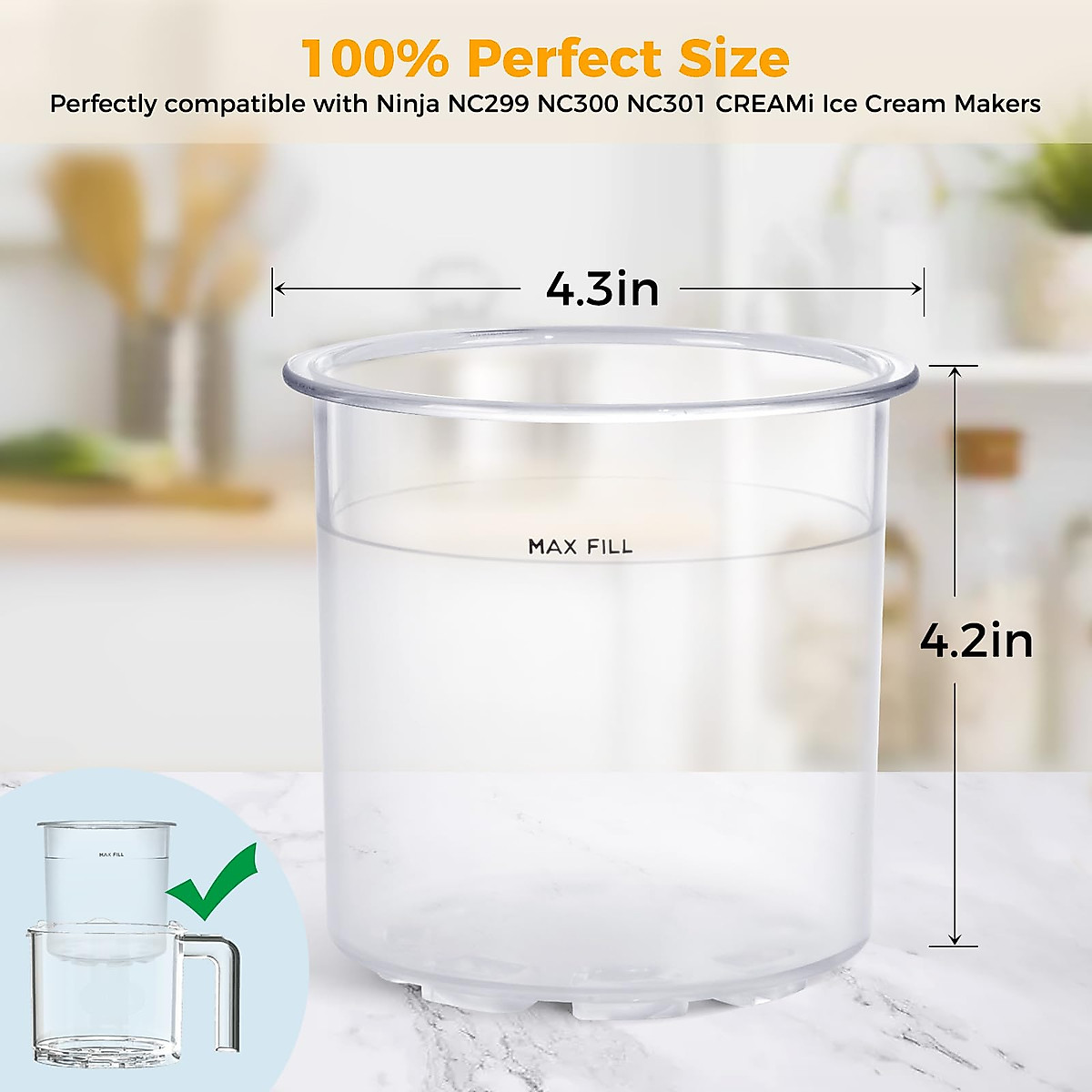 Bitinfc Creami Pint Containers Replacement for Ninja Creami Pints and Lids - 4 Pack, Creami Pints Cup Compatible with Ninja NC301, NC300, NC299AMZ Series Ice Cream Maker, 16oz