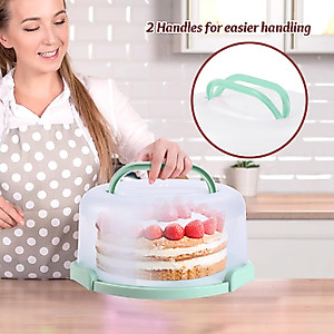 Ohuhu Cake Carrier with Lid and Handle, BPA-Free Cake Containers Cake Holder for 10 inch Cake with 2 Handles Cupcake Carrier - Plastic Cover Two Sided Base for Transport Pies Nuts Fruit Perfect Gifts