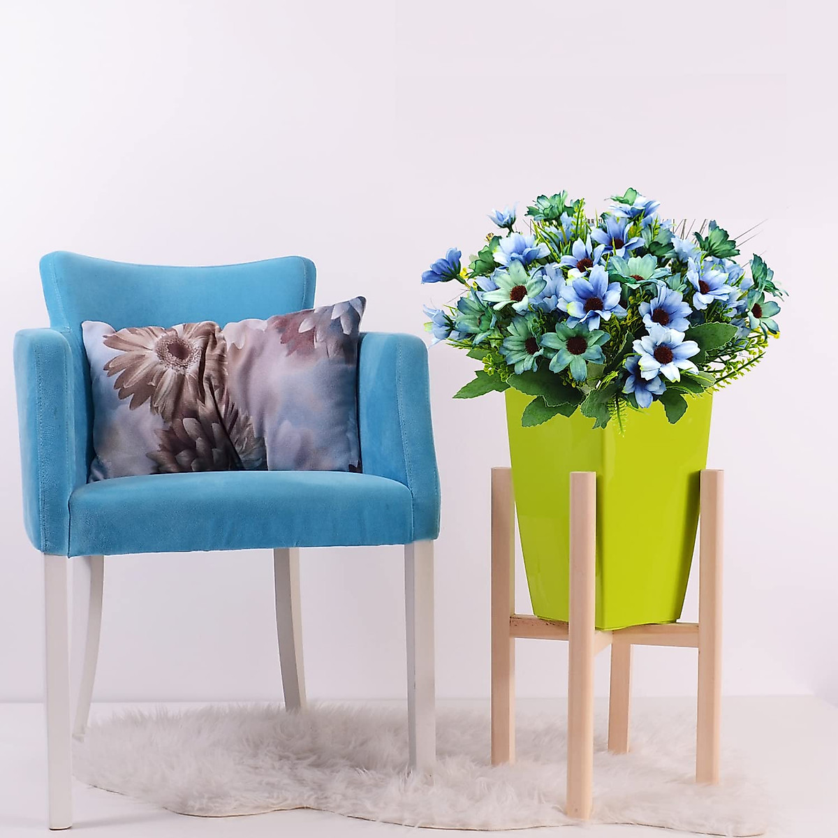 Carfoeny 5 Bundles Artificial Wildflowers Fake Daisy Silk Faux Flowers with Stems Arrangements for Home Outdoor Indoor Vase Kitchen Table Wedding Office Party Garden Decoration (Blue)