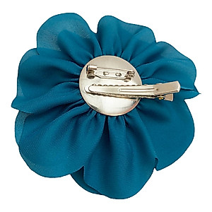 COCORIBBON Large Satin Fabric Flower Brooch Pin and Hair Pin for Women, Gift (Blue Green)