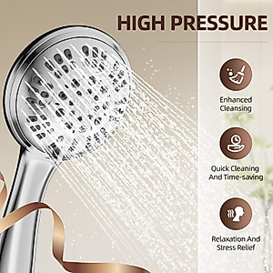 High Pressure 6 Functions Shower Head with Handheld Eco-Performance Handheld Shower Head Removable Shower Head with 60-Inch Metal Hose Adjustable Shower Bracket Tool-less 1-Min Installation