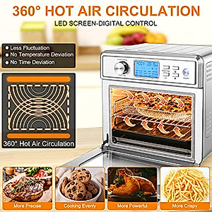 16 in 1 Air Fryer Oven, 24QT Convection Air Fryer Toaster Oven Combo with LED Display & Temperature/Time Dial, 1700W Large Airfryer Oven, Oil Less & Stainless Steel