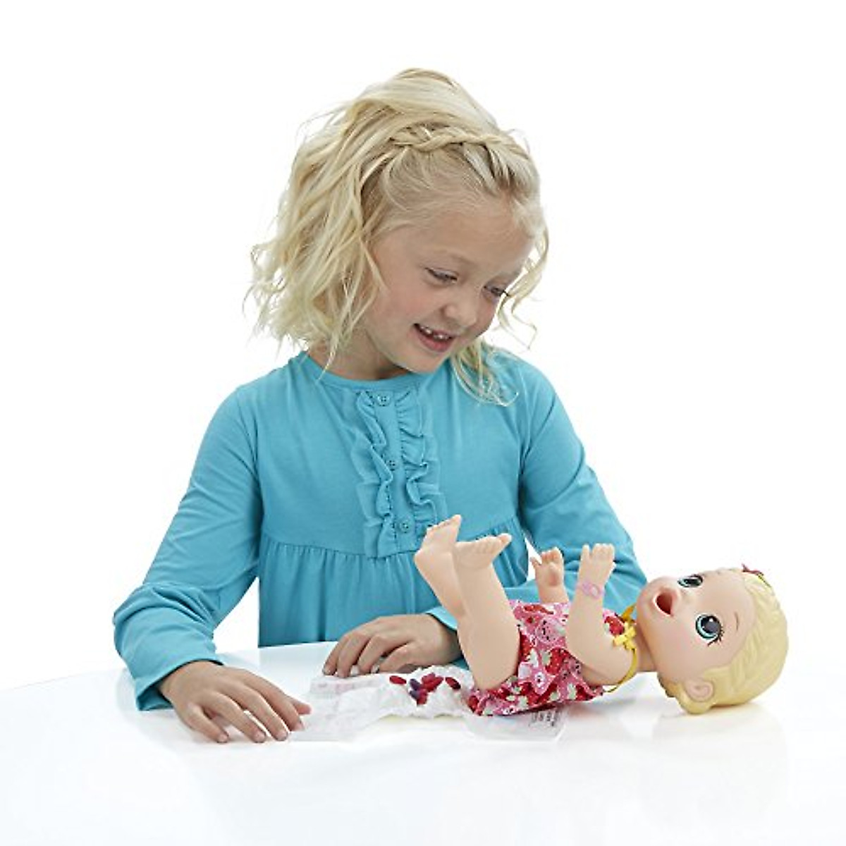Baby Alive Super Snacks Snackin’ Lily Baby: Blonde Baby Doll That Eats, with Reusable Doll Food, Spoon and 3 Accessories, Doll for 3-Year-Old Girls and Boys and Up (Amazon Exclusive),Pink,Medium