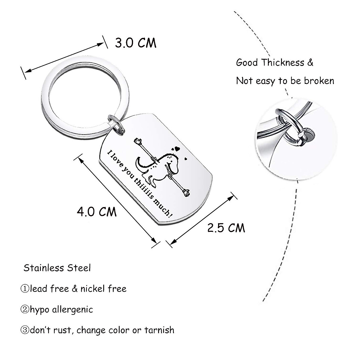 Gzrlyf T-rex Keychain I Love You Thiiiiis Much Funny Dinosaur Gifts for Couples Parents Dinosaur Lover (I love you thiiiiis much)