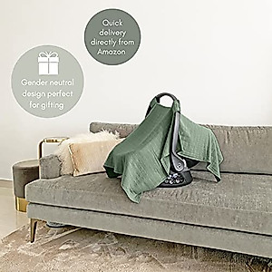MOZAH 100% Organic Muslin Carseat Cover Boy or Girls Muslin Car Seat Cover Car Seat Cover for Babies (Roman Green)