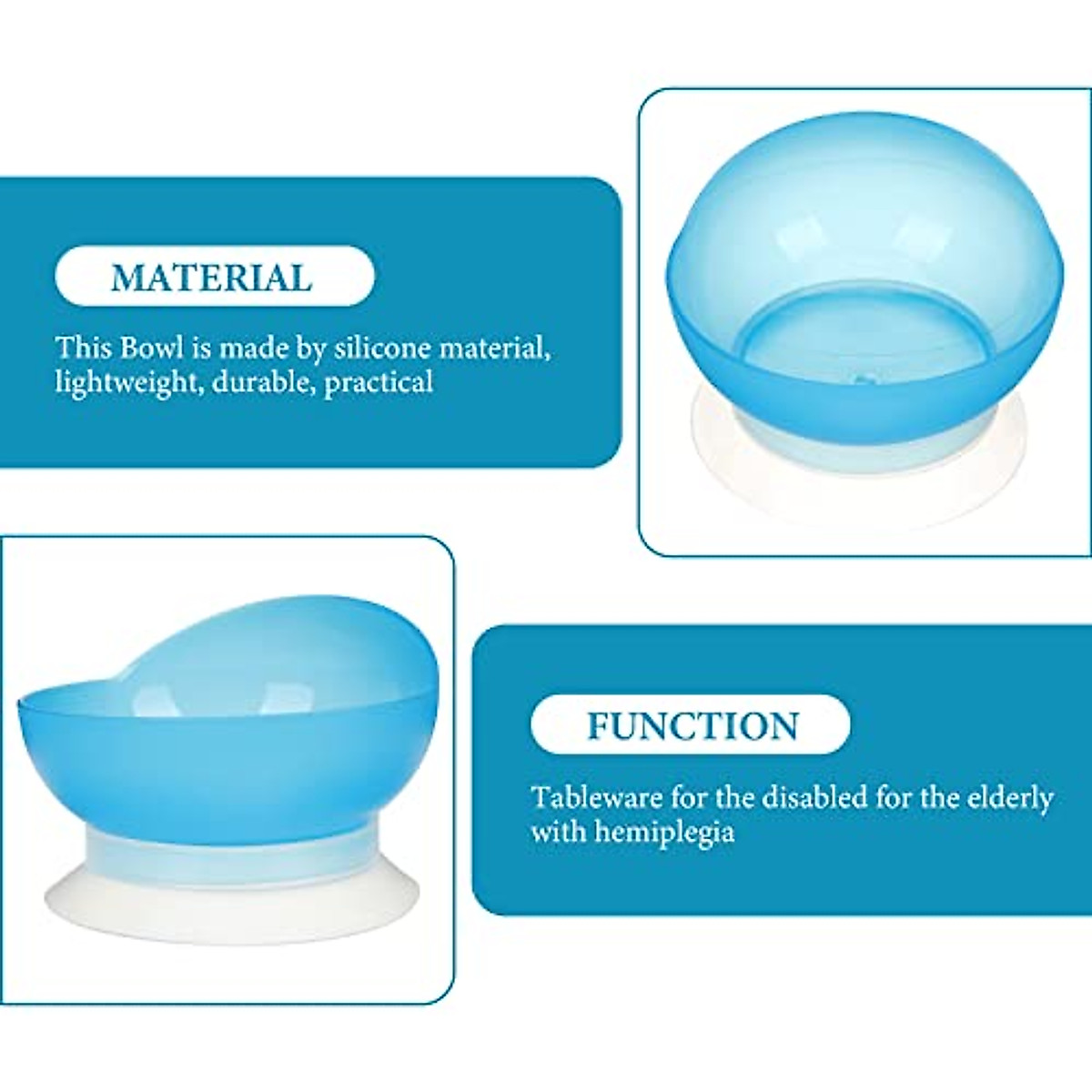 Scooper Bowl with Suction Cup Base Suction Bowl Spillproof Scoop Plate Round Scoop Dish Disabled Non‑Slip Tableware for Babies Disabled Patients Self-Feeding Aid